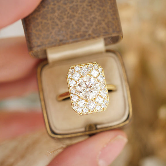 Custom Emerald Shape Carre & Oval Diamond Mosaic Ring | Berlinger Jewelry