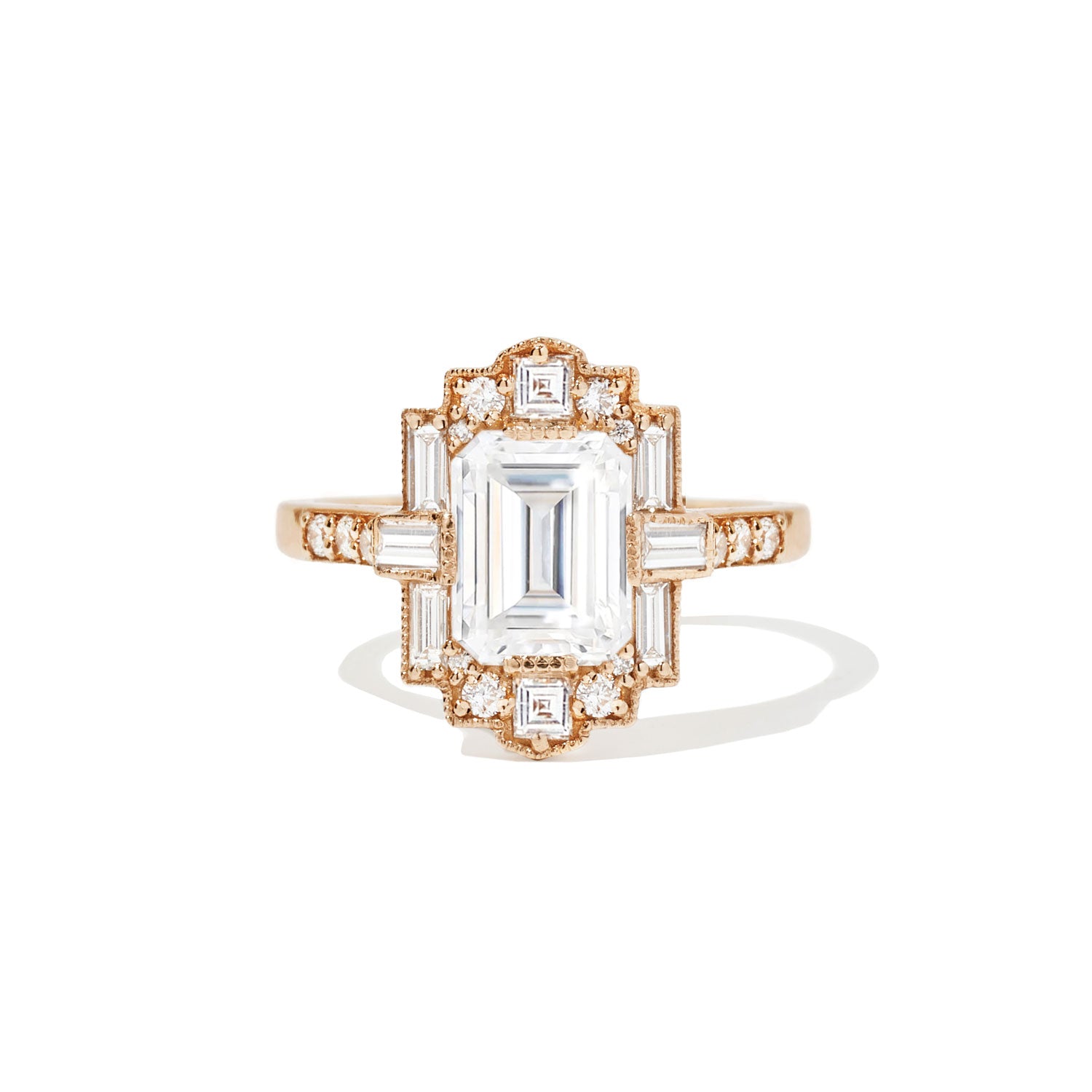 Deco Emerald Cut Moissanite Diamond Mosaic Engagement Ring | Berlinger ...
